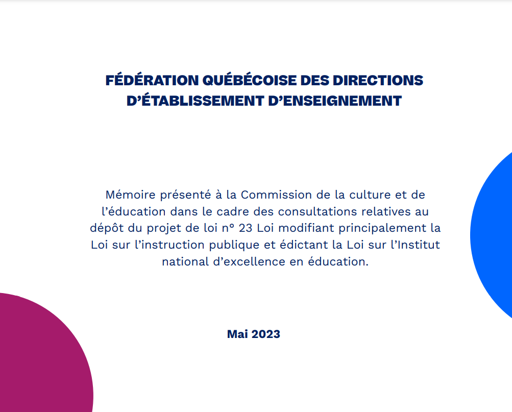 Mémoire Projet de Loi 23 - fqde Mémoire Projet de Loi 23 - fqde